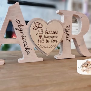 Personalised Couple Initials Letter Connection With Heart, Wood Letter ...
