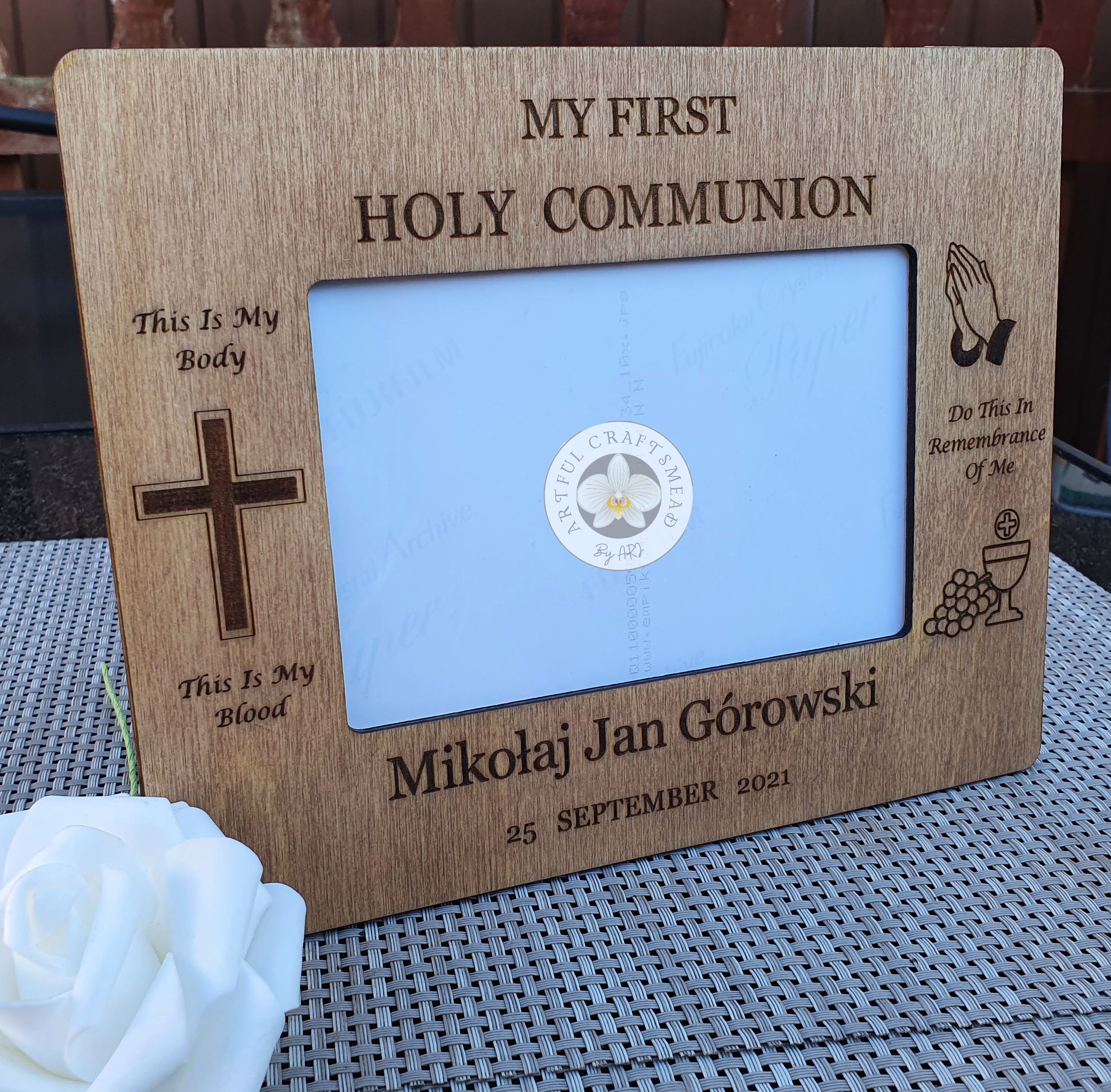 First Holy Communion Oak Photo Frame - Personalised Name Photo Frame ...