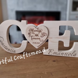 Personalised Couple Initials Letter Connection With Heart, Wood Letter ...