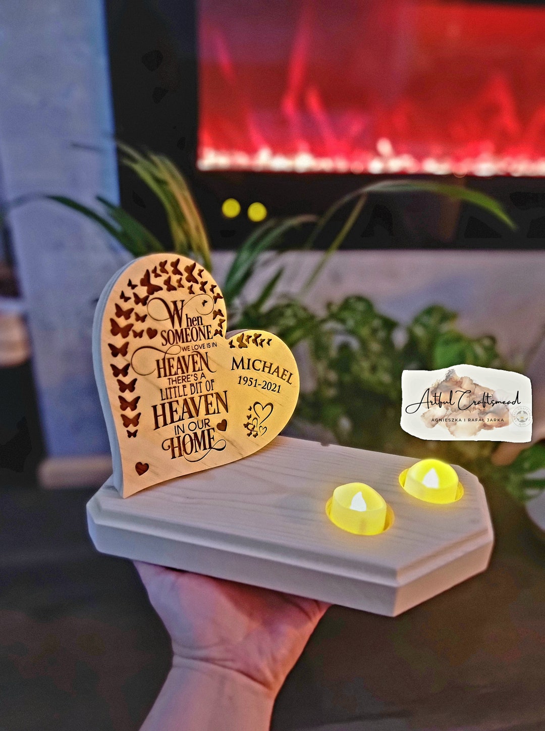 Engraved Wood Heart Memorial, Wooden Heart Remembrance, in Loving ...