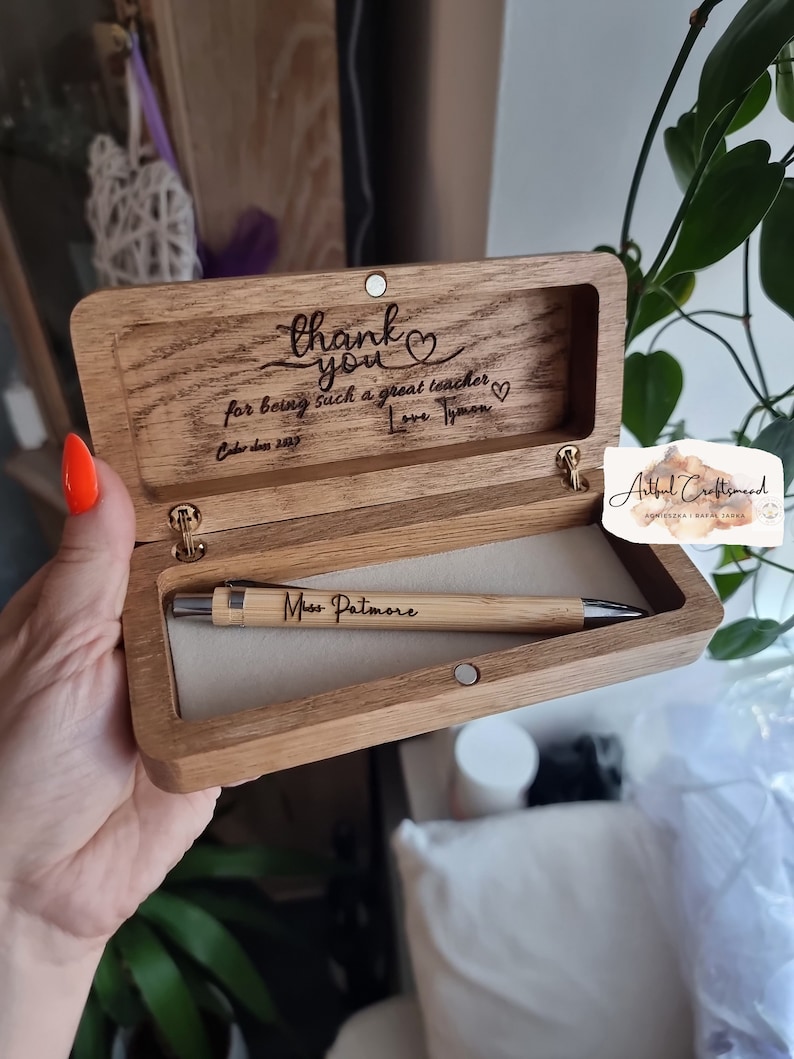 Personalised Oak Wood Pen Case, Pen Box, Set Box Pen Bookmark, Wooden ...