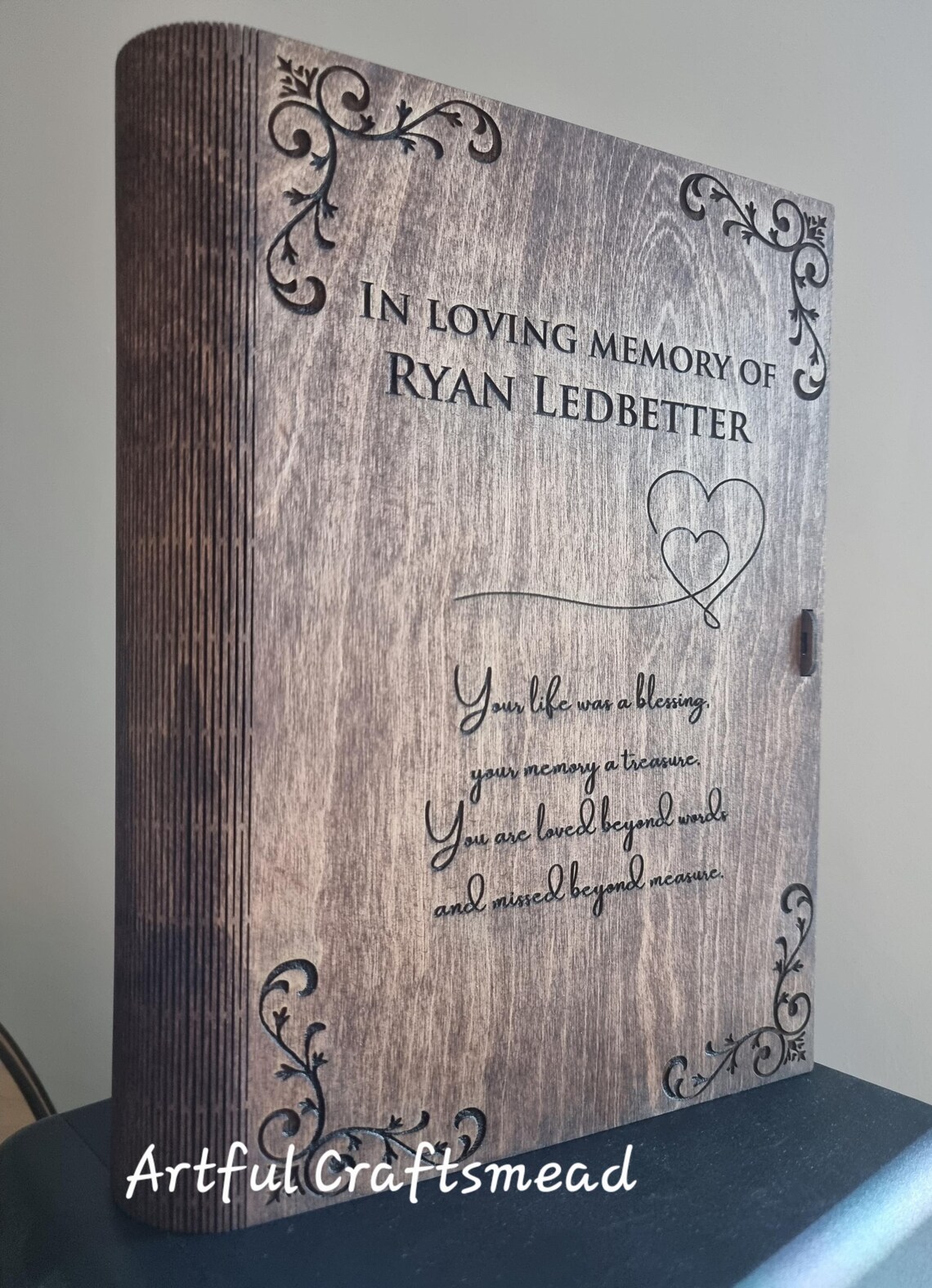 Personalised Wooden Memory Box • Book-shaped Keepsake Box • Engraved ...