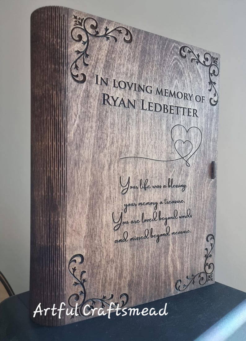 Personalised Wooden Memory Box • Book-shaped Keepsake Box • Engraved ...