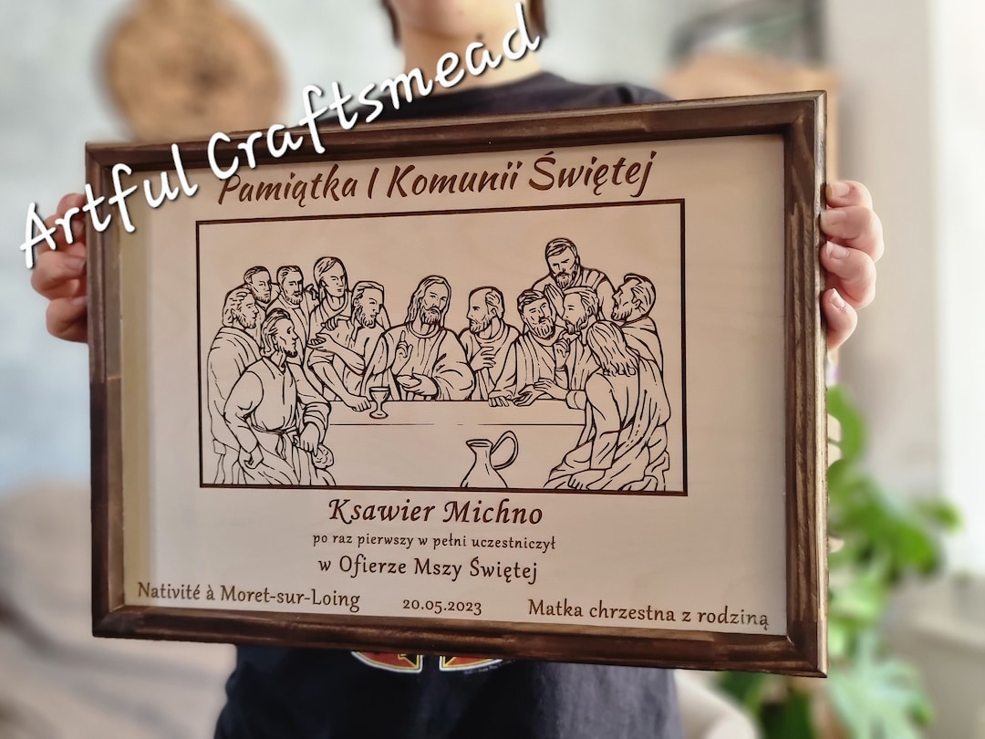 Wooden Picture Frame for First Holy Communion, With Name, Date and ...