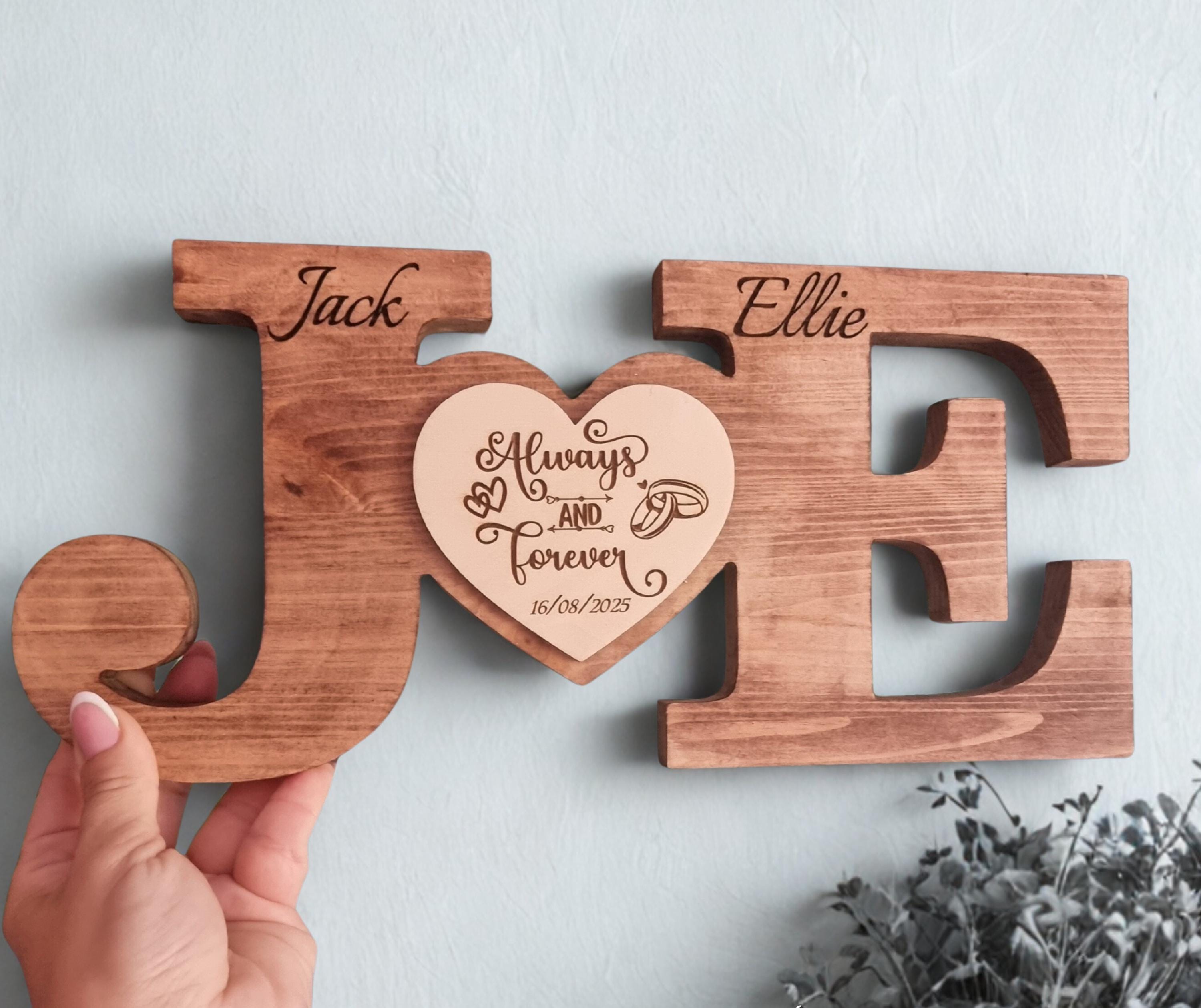 Personalised Couple Initials Letter Connection With Heart, Wood Letter ...