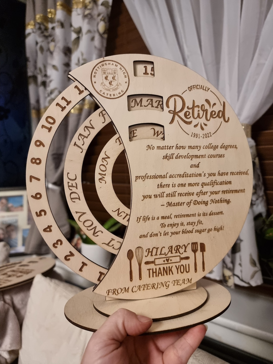 Personalised Wooden Perpetual Calendar Family, Gift Retired, Leaved Job ...