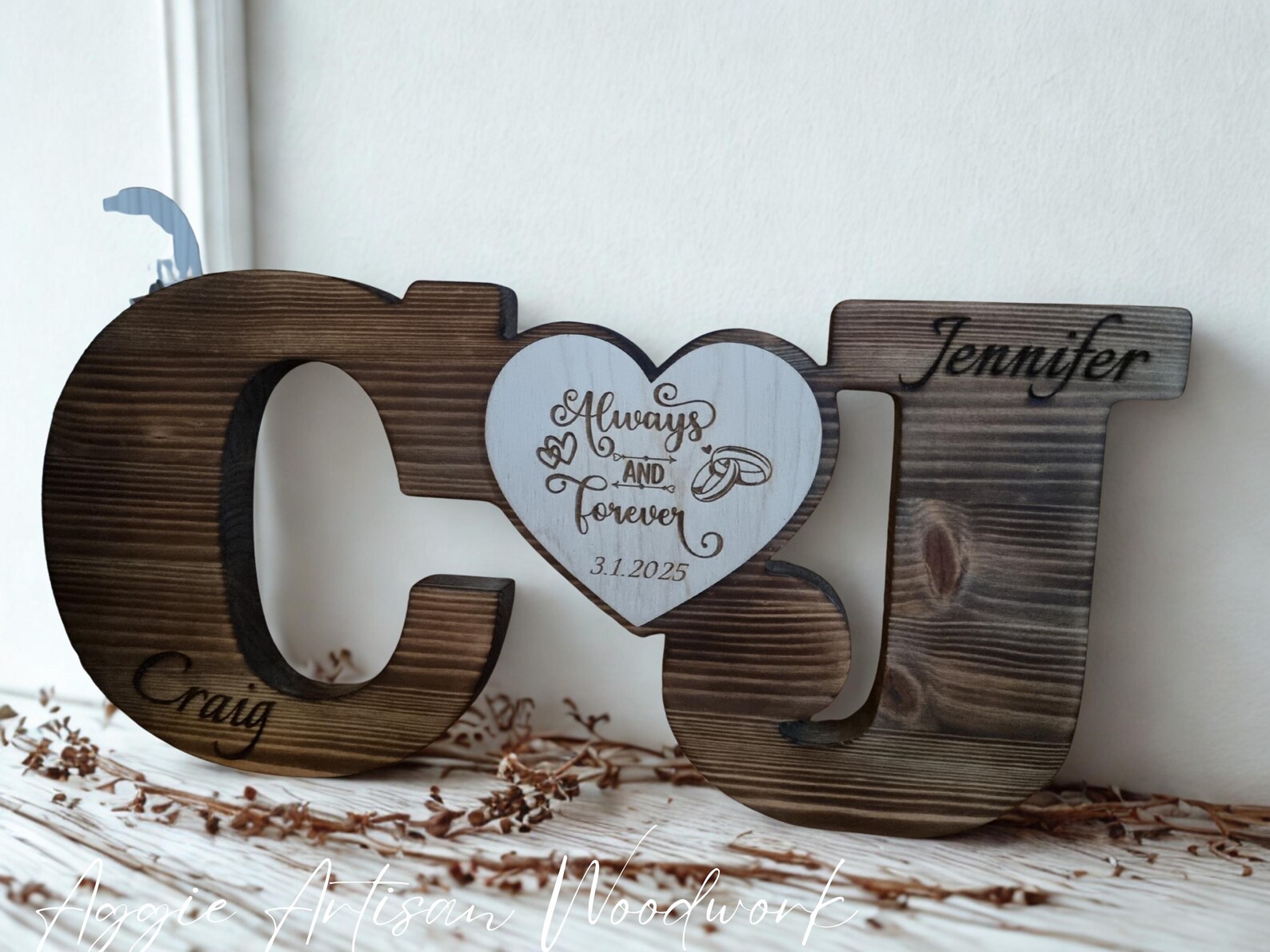 Personalised Couple Initials Letter Connection With Heart, Wood Letter ...