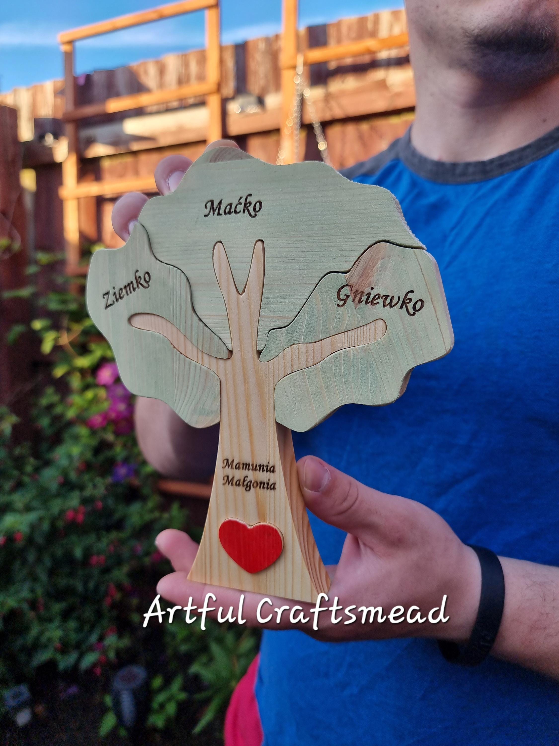 Personalized Solid Pine Wood Family Tree Puzzle, Wooden Jigsaw Puzzle ...
