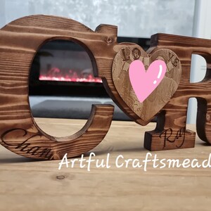 Personalised Couple Initials Letter Connection With Heart, Wood Letter ...