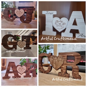 Personalised Couple Initials Letter Connection With Heart, Wood Letter ...
