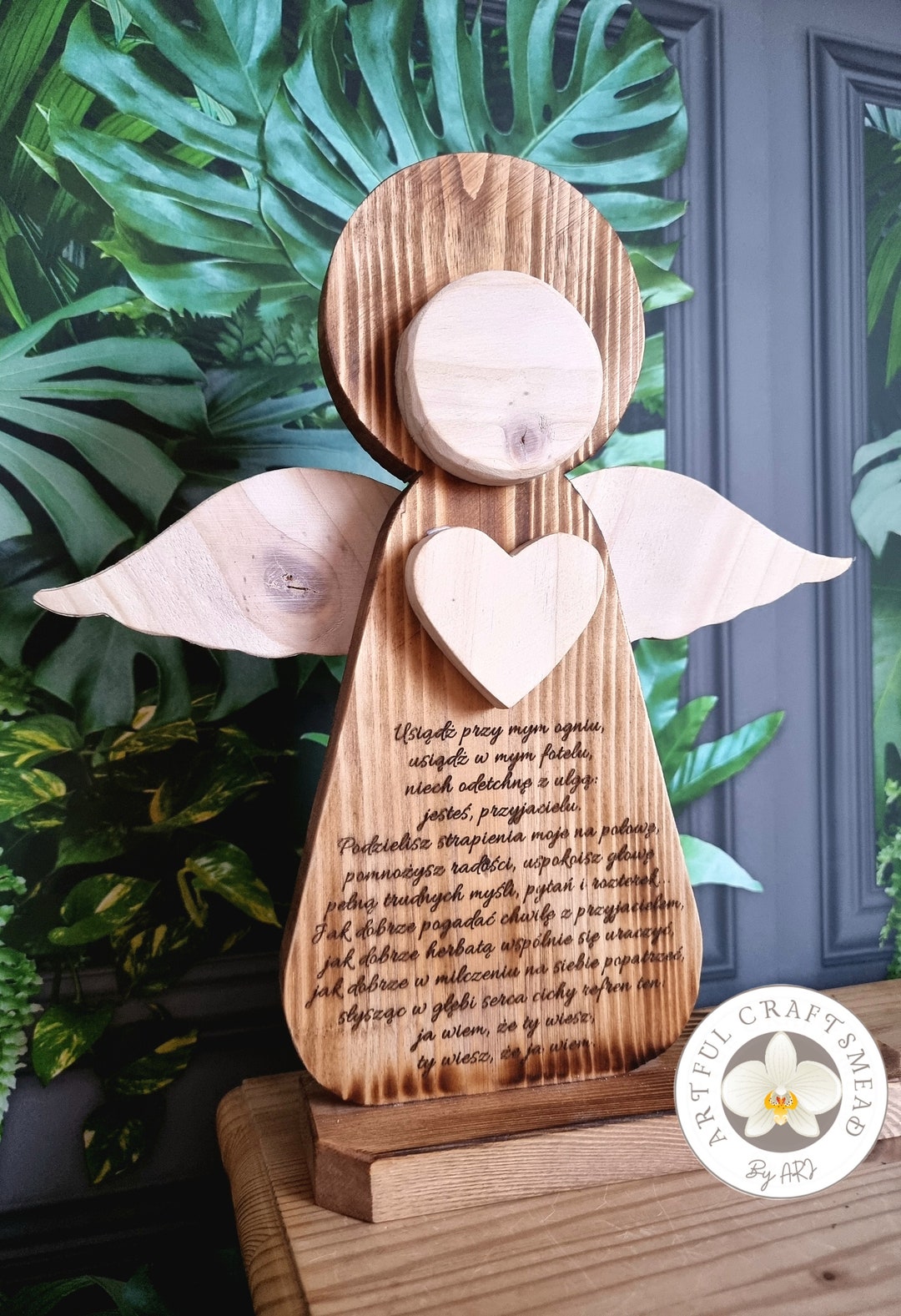 Wooden Angel Figurine, Rustic Angel Statue, Remembrance Gift, Wood ...