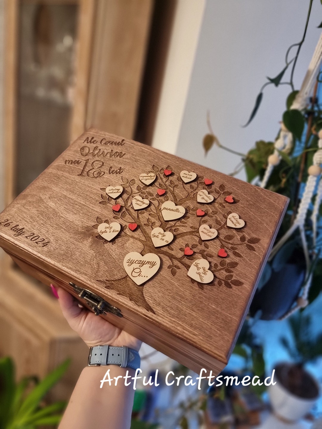 Personalized Wooden Box for Birthday, With Name and Date, Tree Lid ...