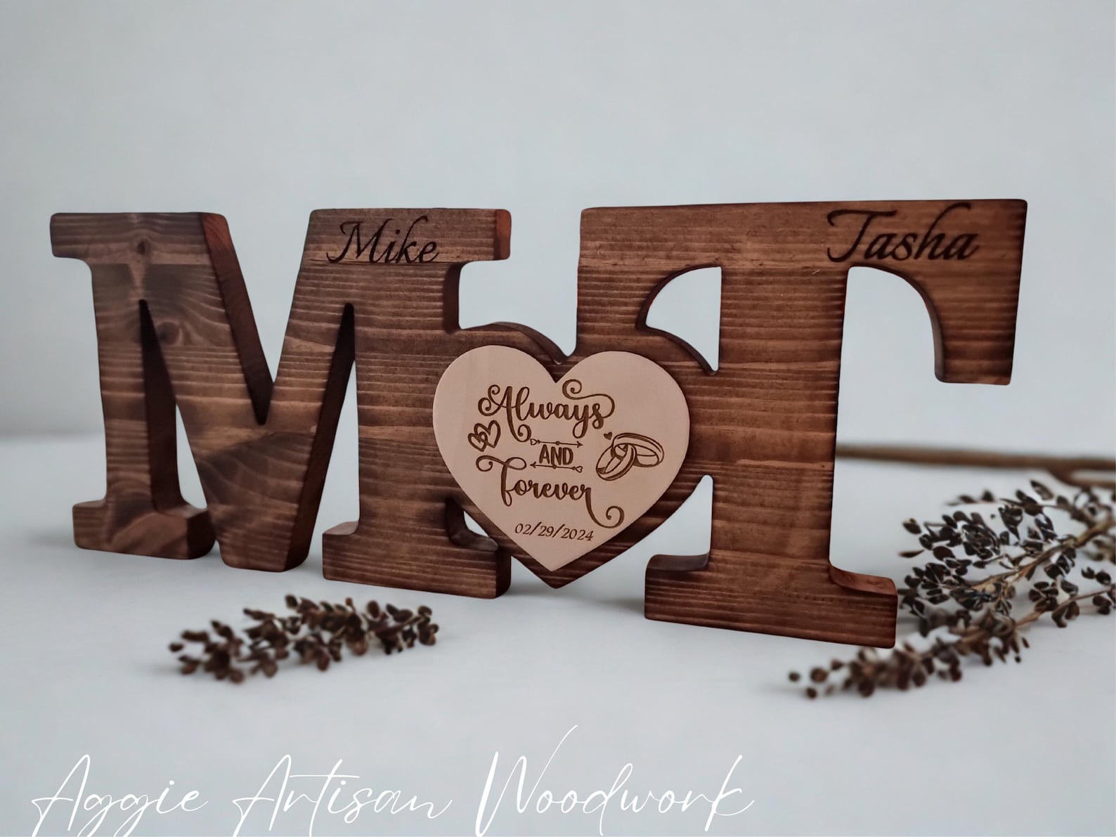 Personalised Couple Initials Letter Connection With Heart, Wood Letter ...