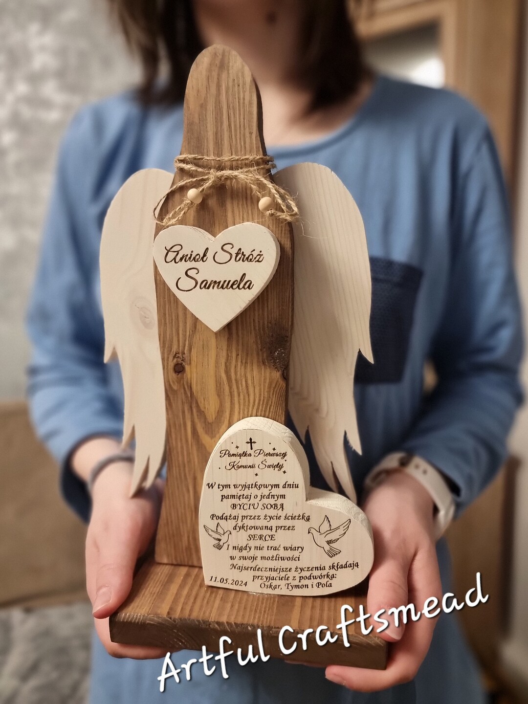 Personalised Solid Wood Angel, Guardian Angel, Handmade Angel, Rustic ...