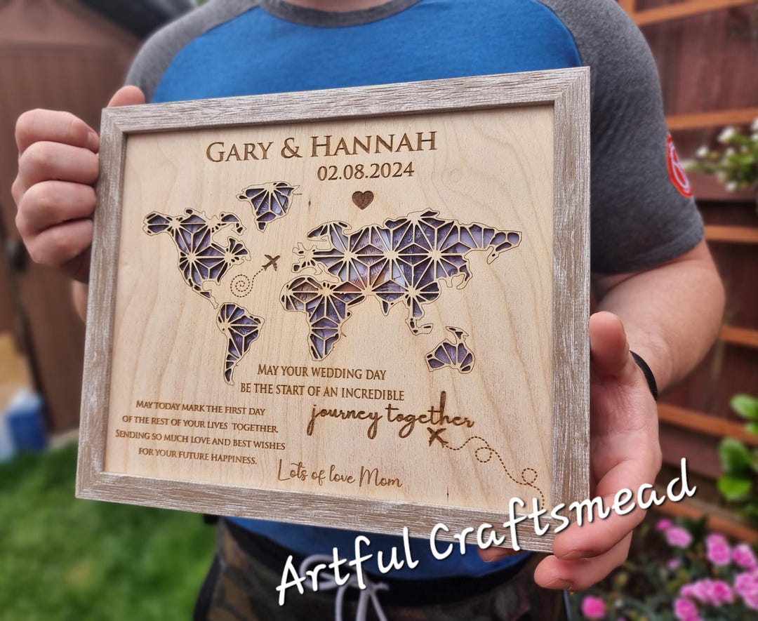 Unique Wedding Money Gift: Personalized World Map Wooden Plaque ...