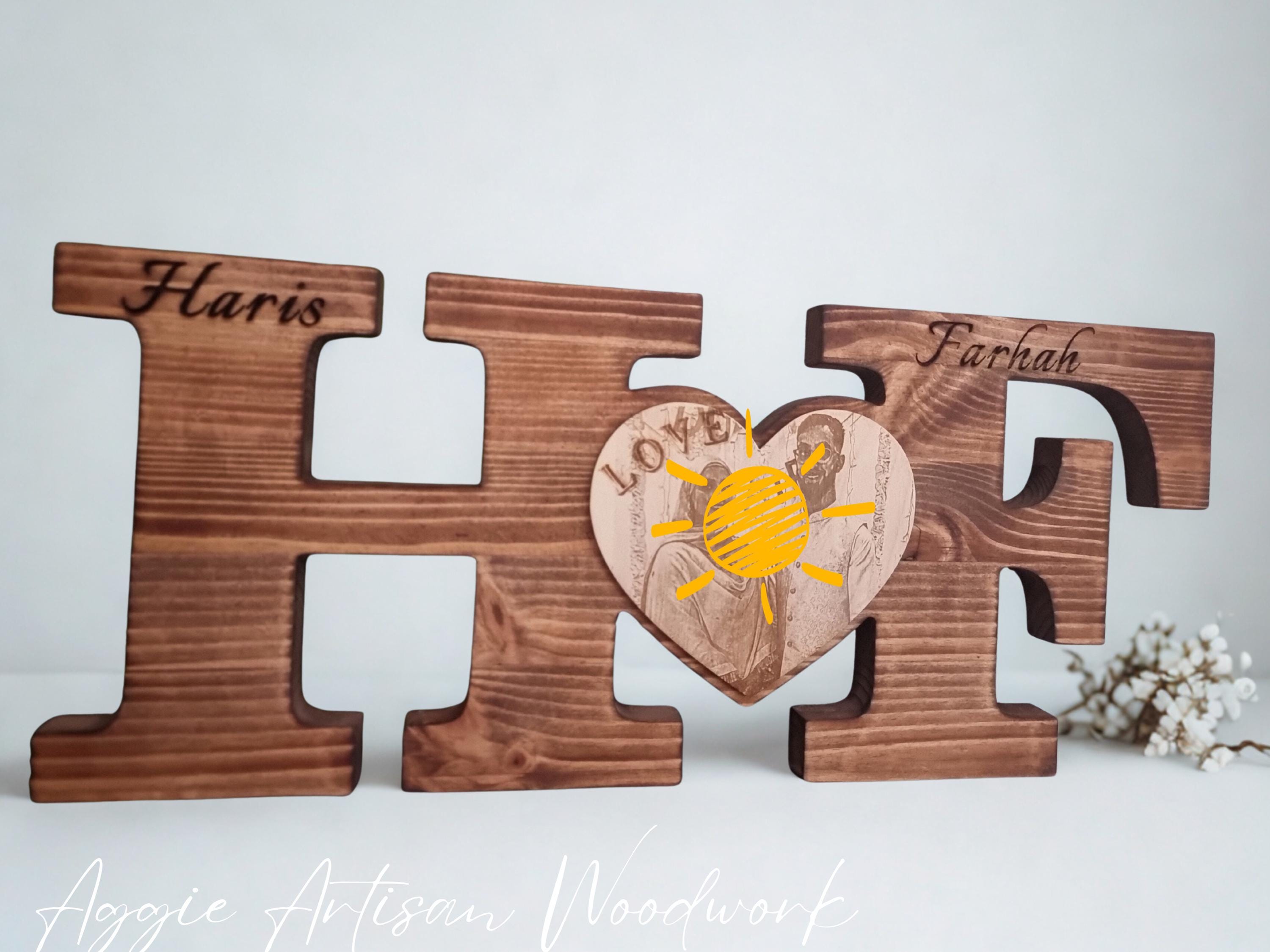 Personalised Couple Initials Letter Connection With Heart, Wood Letter ...
