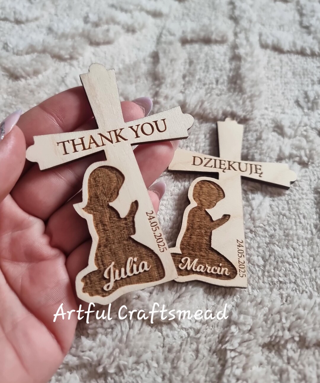 Heartfelt Thank You Magnets in the Shape of a Cross, Personalized With ...