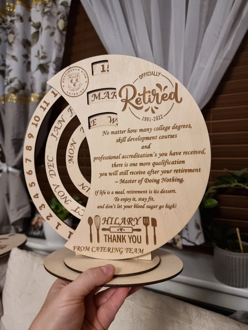 Personalised Wooden Perpetual Calendar Family, Gift Retired, Leaved Job ...