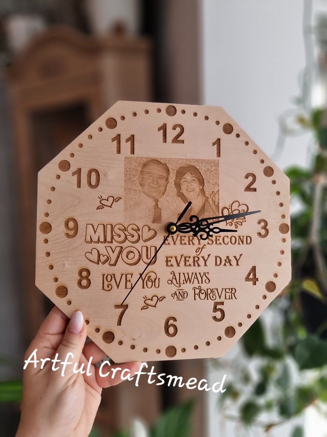 Personalized Wood Wall Clock, Custom With Photo, Name, Date. Memorial ...
