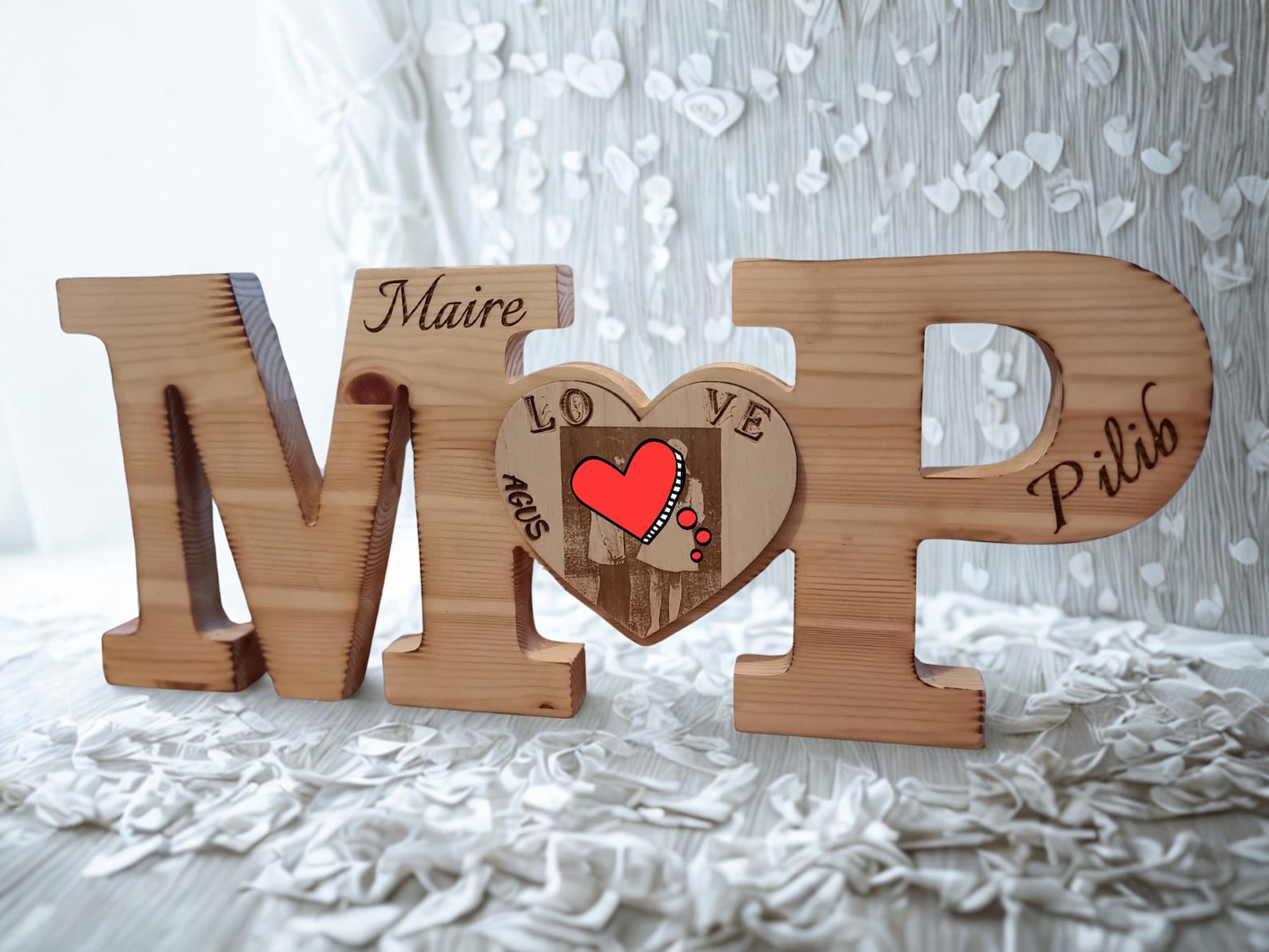 Personalised Couple Initials Letter Connection With Heart, Wood Letter ...