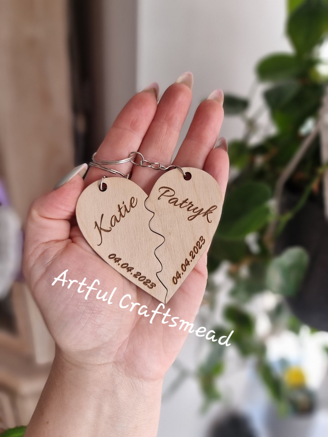 Personalized Plywood Heart Keychain, Gift for Couple, Heart Gift, - Etsy