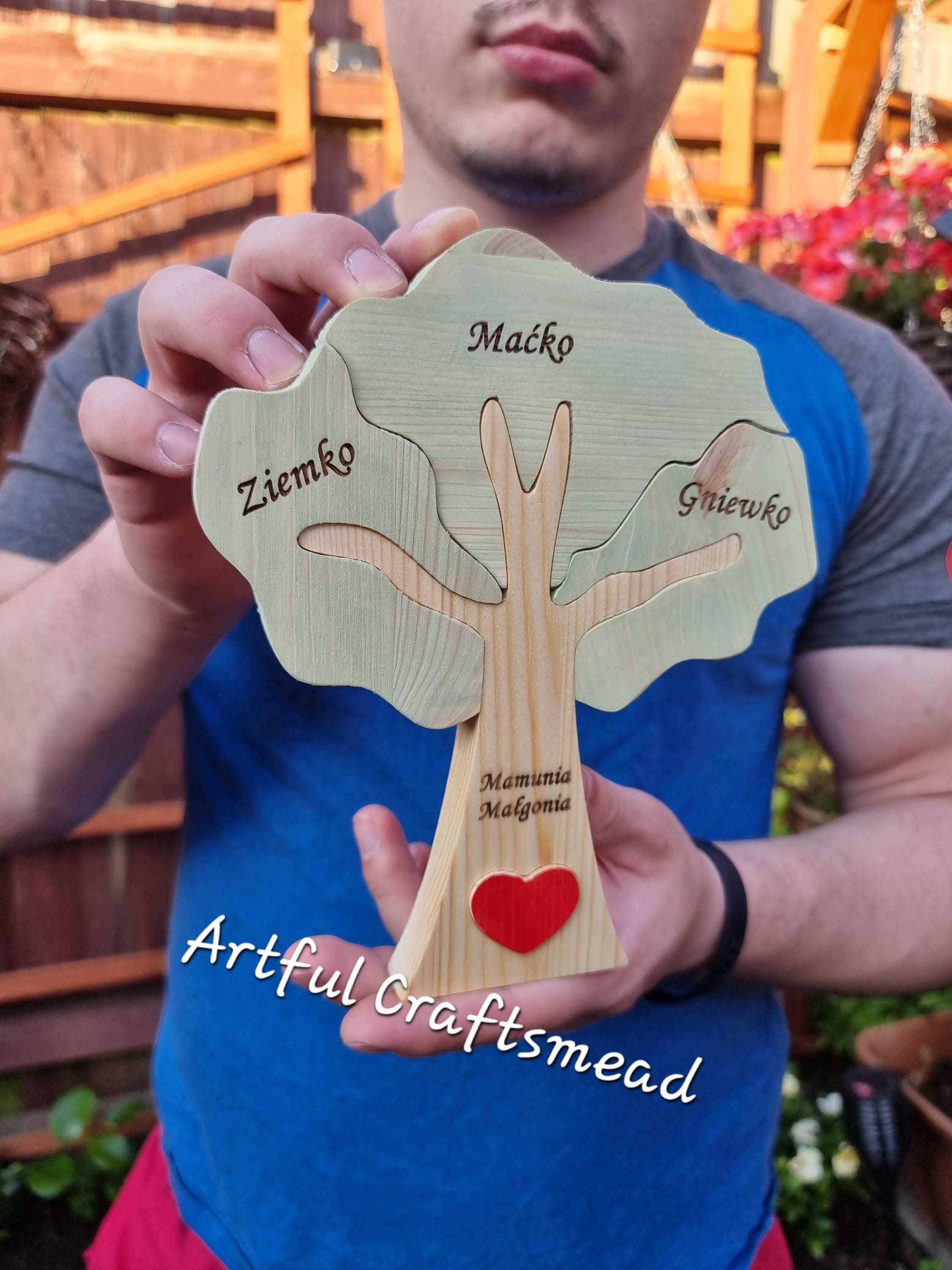 Personalized Solid Pine Wood Family Tree Puzzle, Wooden Jigsaw Puzzle ...