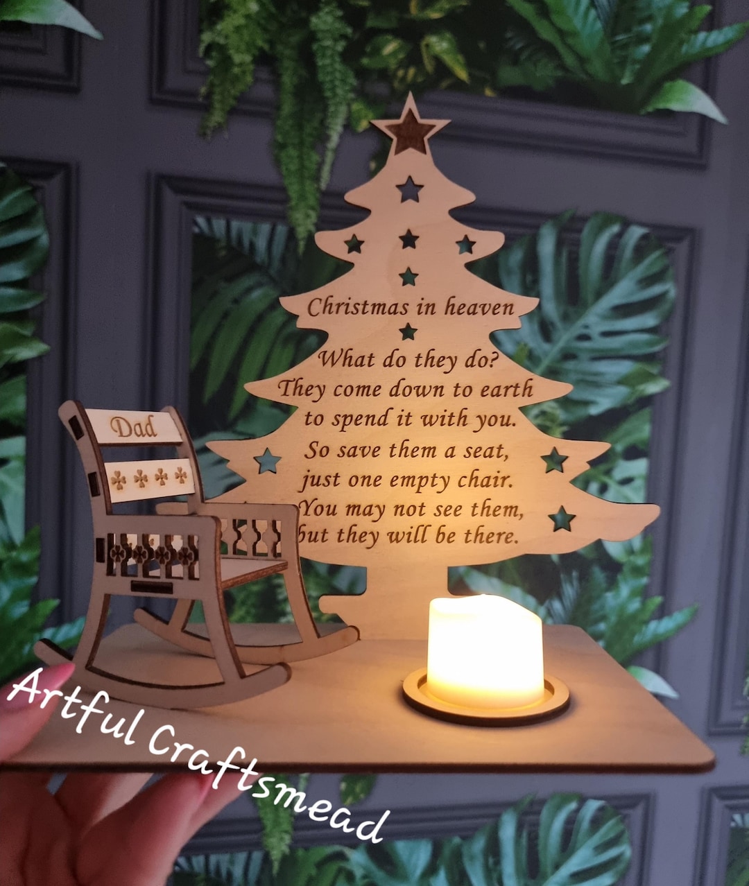 Christmas in Heaven Chair Memorial – Wooden Tree Decoration With Candle ...
