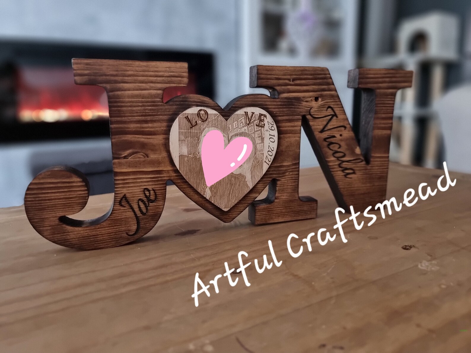 Personalised Couple Initials Letter Connection With Heart, Wood Letter ...