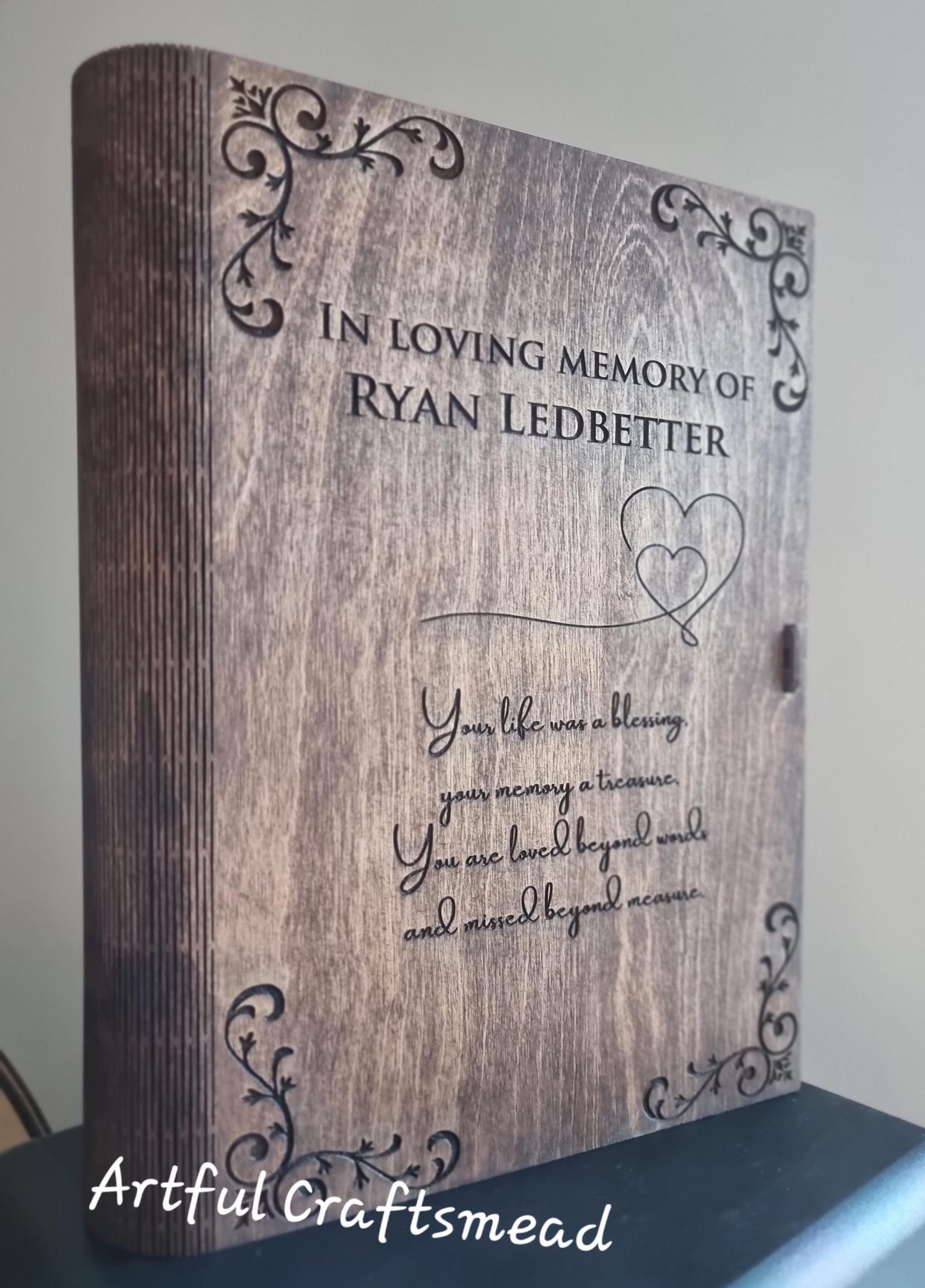 Personalised Wooden Memory Box • Book-shaped Keepsake Box • Engraved ...