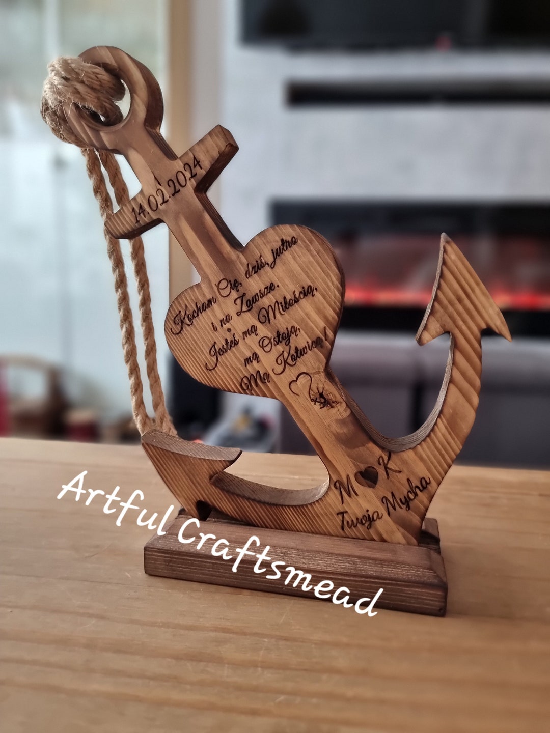 Wooden Anchor, Romantic Couple Gift, Personalized Anchor Carving ...