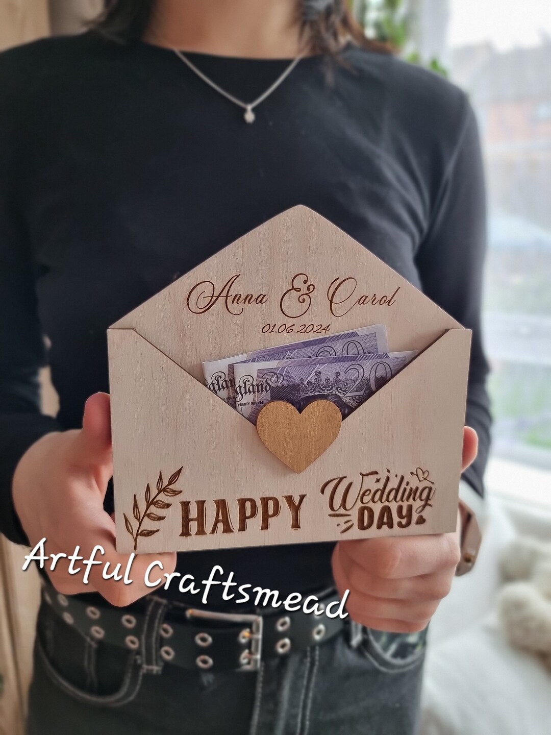Personalized Wooden Wedding Money Envelope, Custom With Names and Date ...
