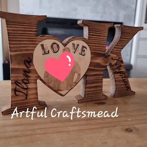 Personalised Couple Initials Letter Connection With Heart, Wood Letter ...