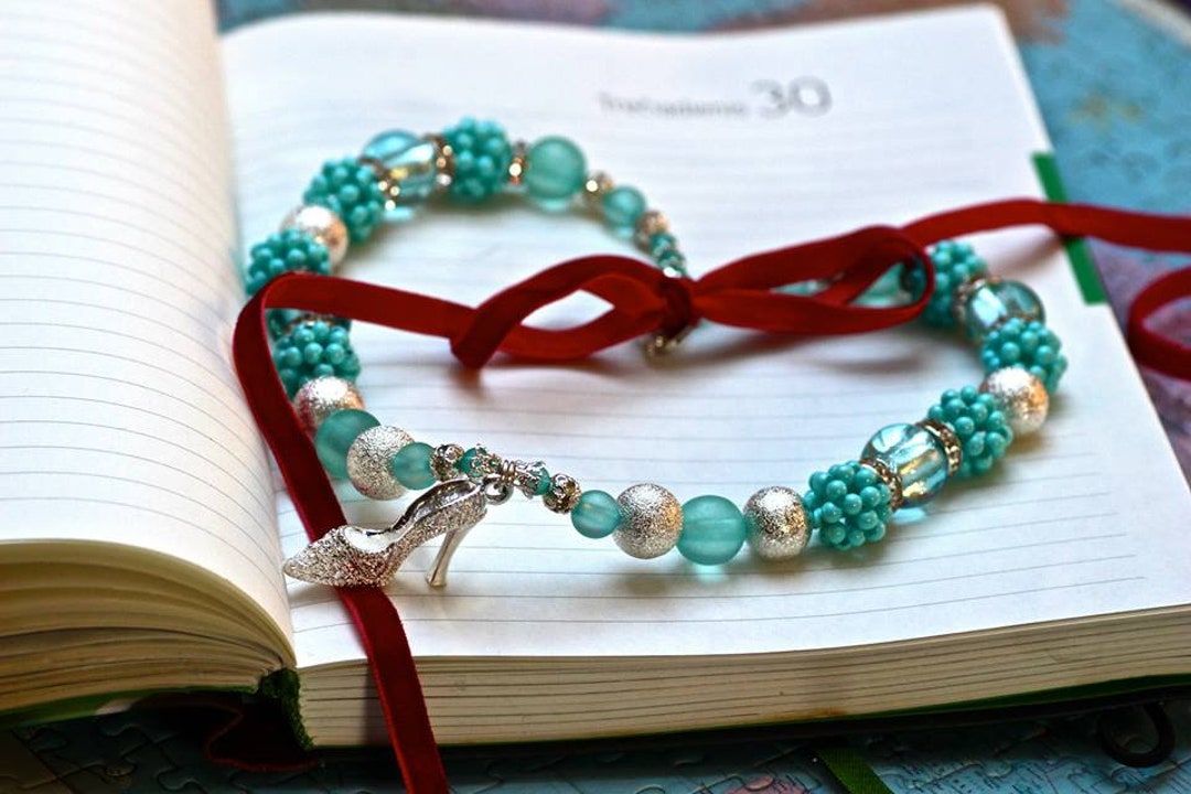 Cinderella Themed Blue Necklace Cinderella's Shoe Choker Tied With Red ...