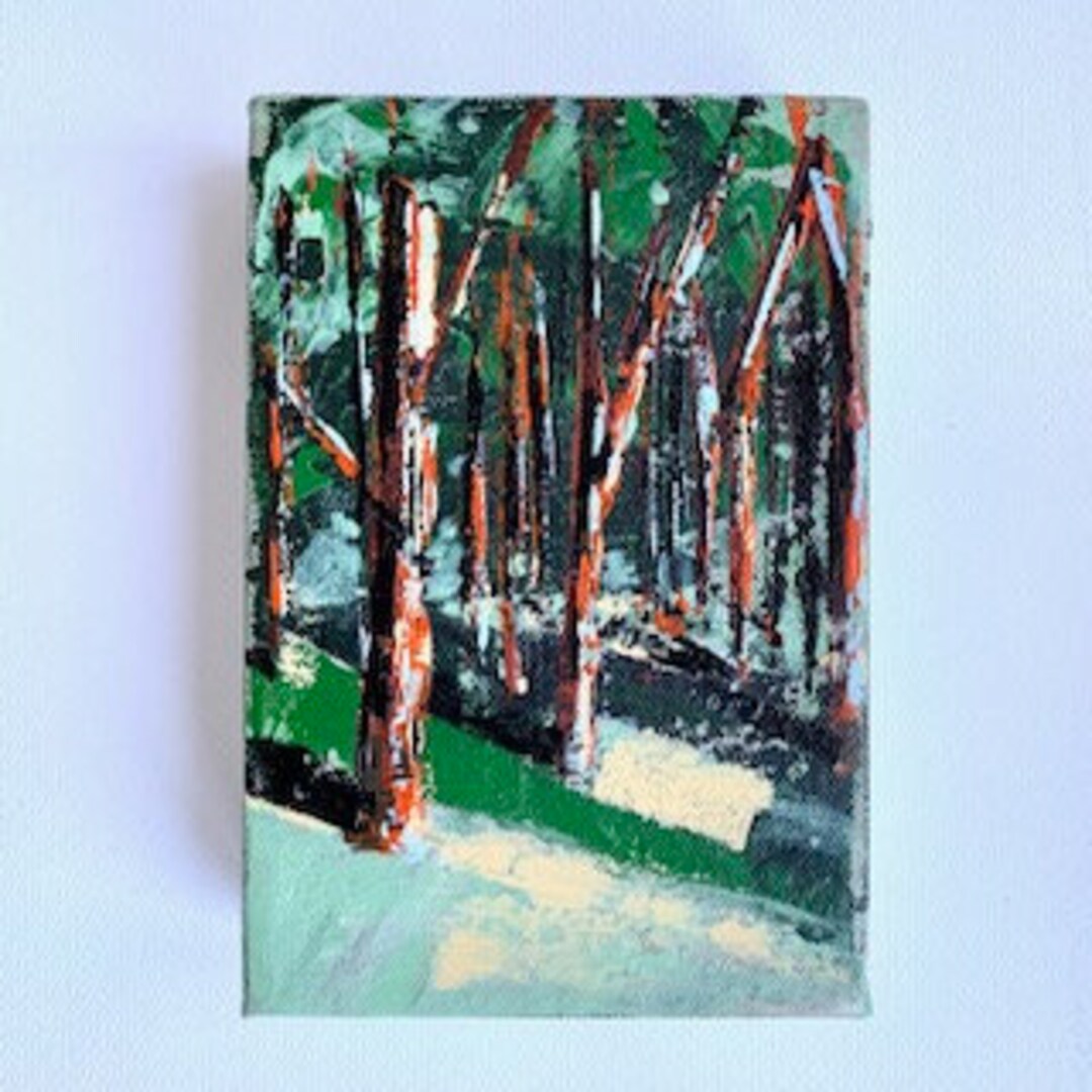Mini Canvas Original Art 'woodland Green' - Etsy