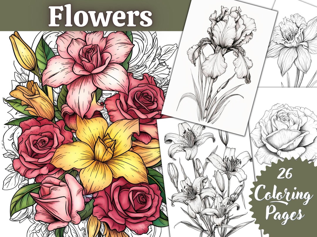 26 Floral Flower Garden Coloring Book Pages for Adults Teens - Etsy