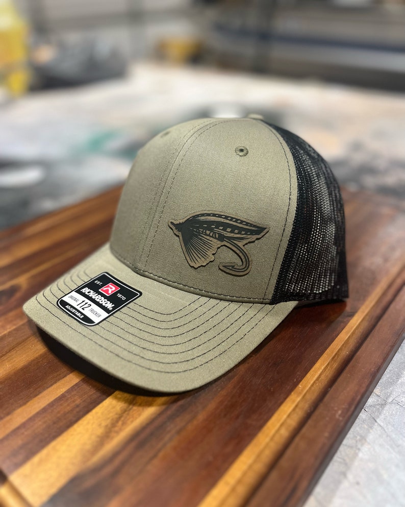 Custom Leather Patch Mens Hat Fly Fishing Laser Engraved - Etsy