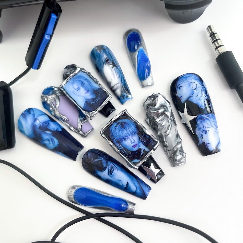 Cyber Hyunlix Press on Nails Stray Kids Nails Kpop Nails Stray Kids ...