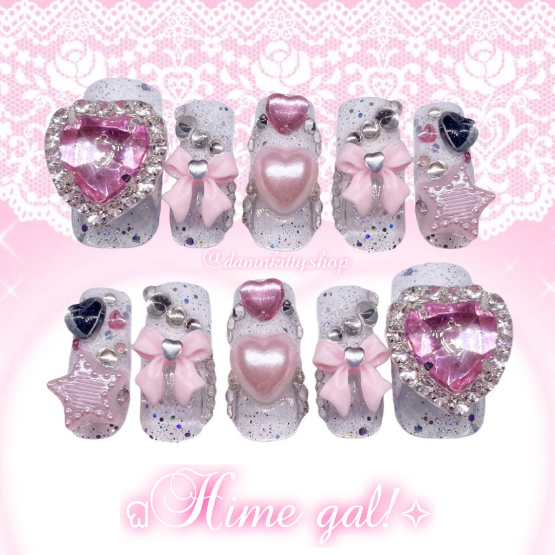 Hime Gal Gyaru Nails Japanese Nail Art Kawaii Nails - Etsy