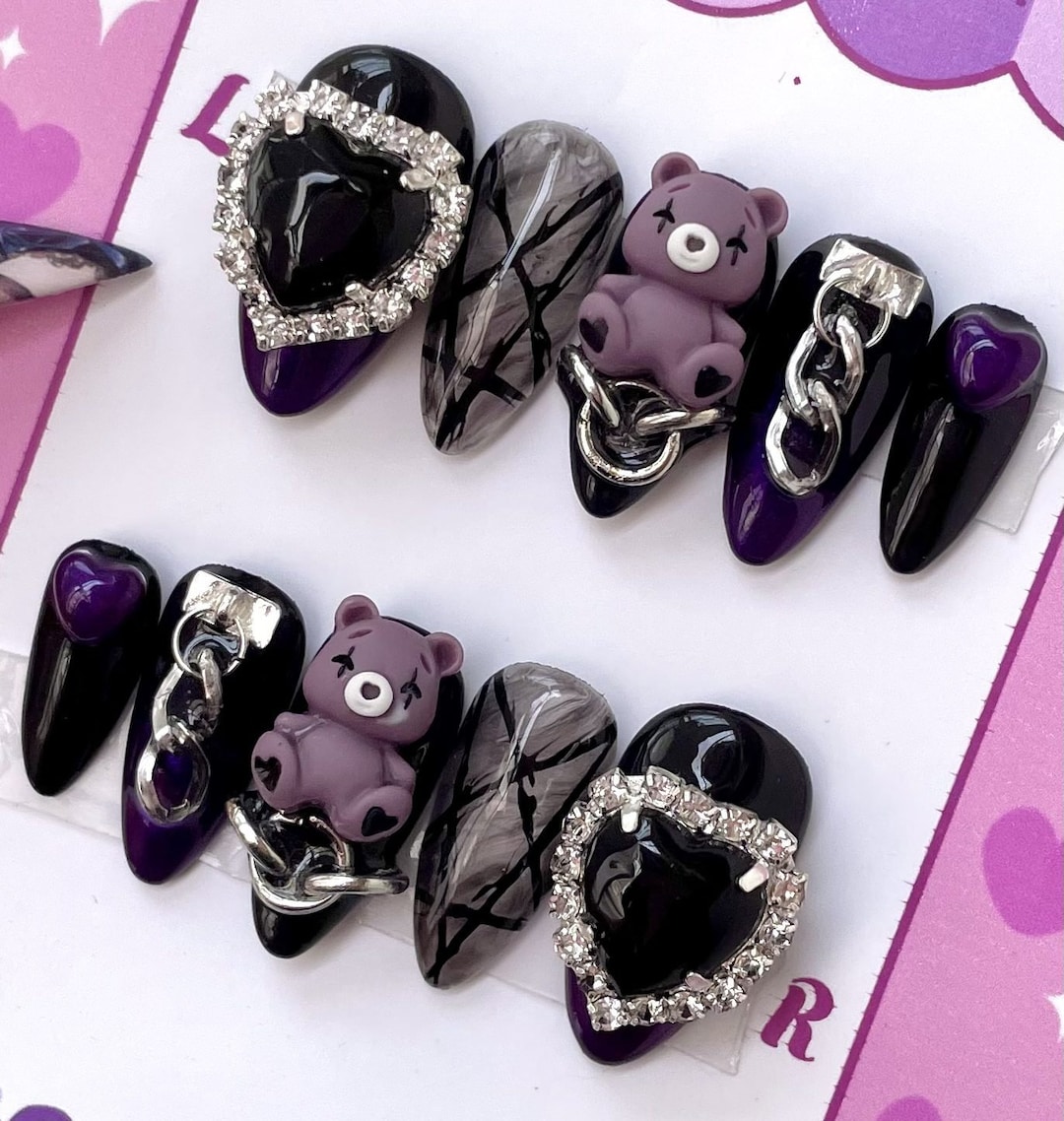 Cursed Teddy Press on Nails | Kawaii Press on Nails | Goth Press on ...