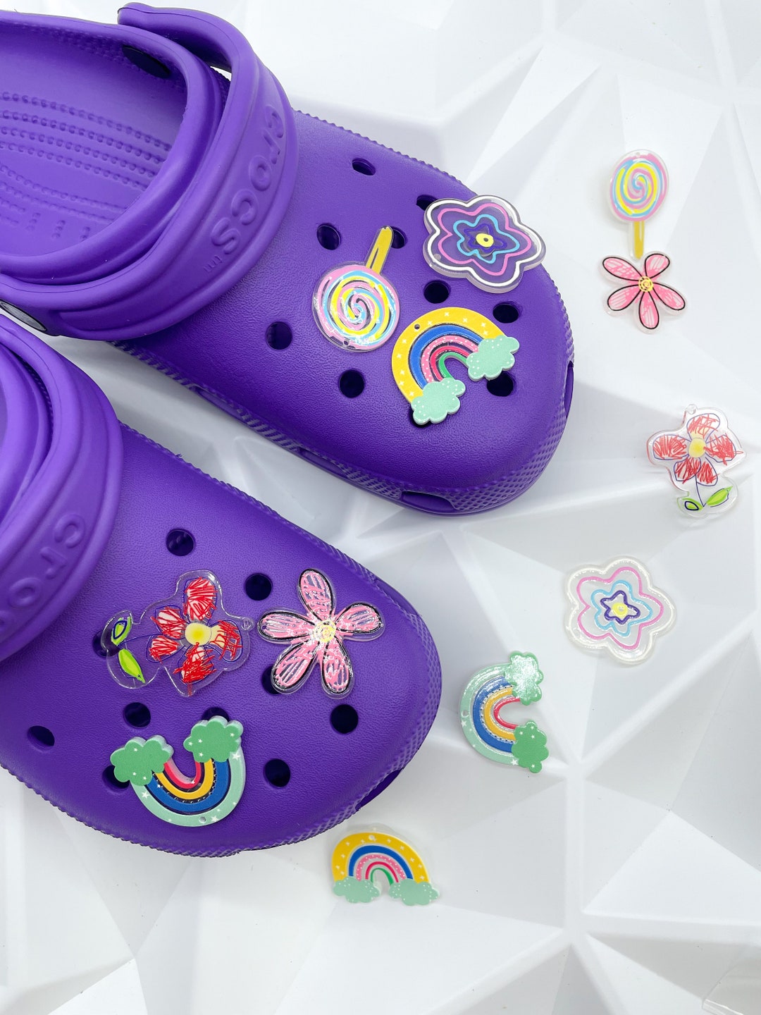 Rainbow Croc Charm, Lollipop Croc Charm . Flower Croc Charm. Kid Croc ...