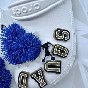 Blue Pom Pom Croc Charms With Gold Glitter Alphabet Letters ...