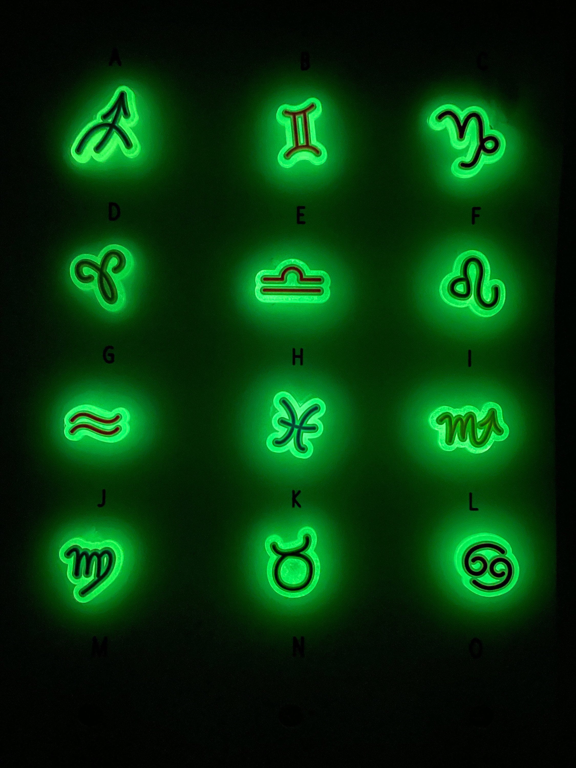 Astrology. Zodiac Sign Glow in the Dark Charms for Shoes and Wrist ...