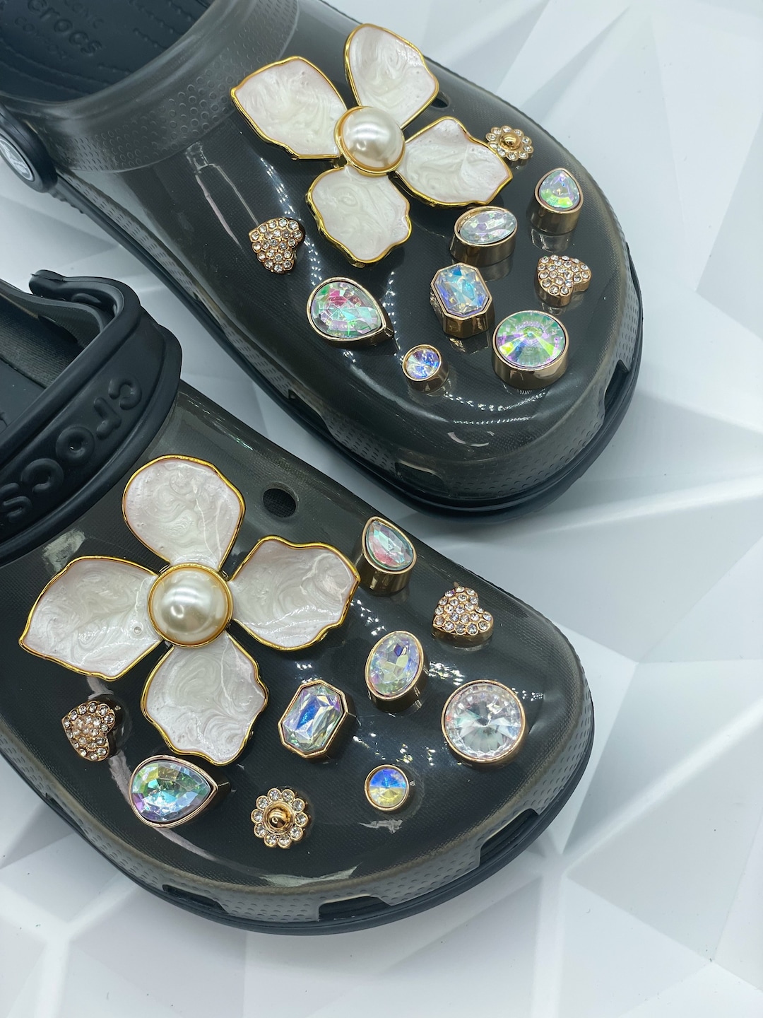 Luxury Flower Crocs Charms Set . Iridescent Crocs Charm. Rhinestone ...