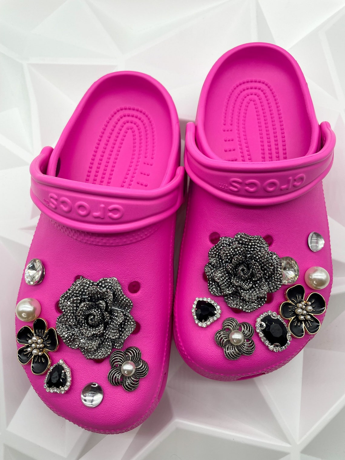 Black Flower Croc Charm. Rhinestone Croc Charms Set of 15 . - Etsy