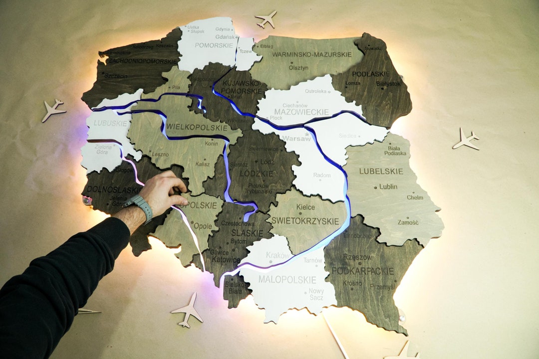 Poland Map Wall Art - LED Wood Map Decor for Office, Poland Gifts for ...