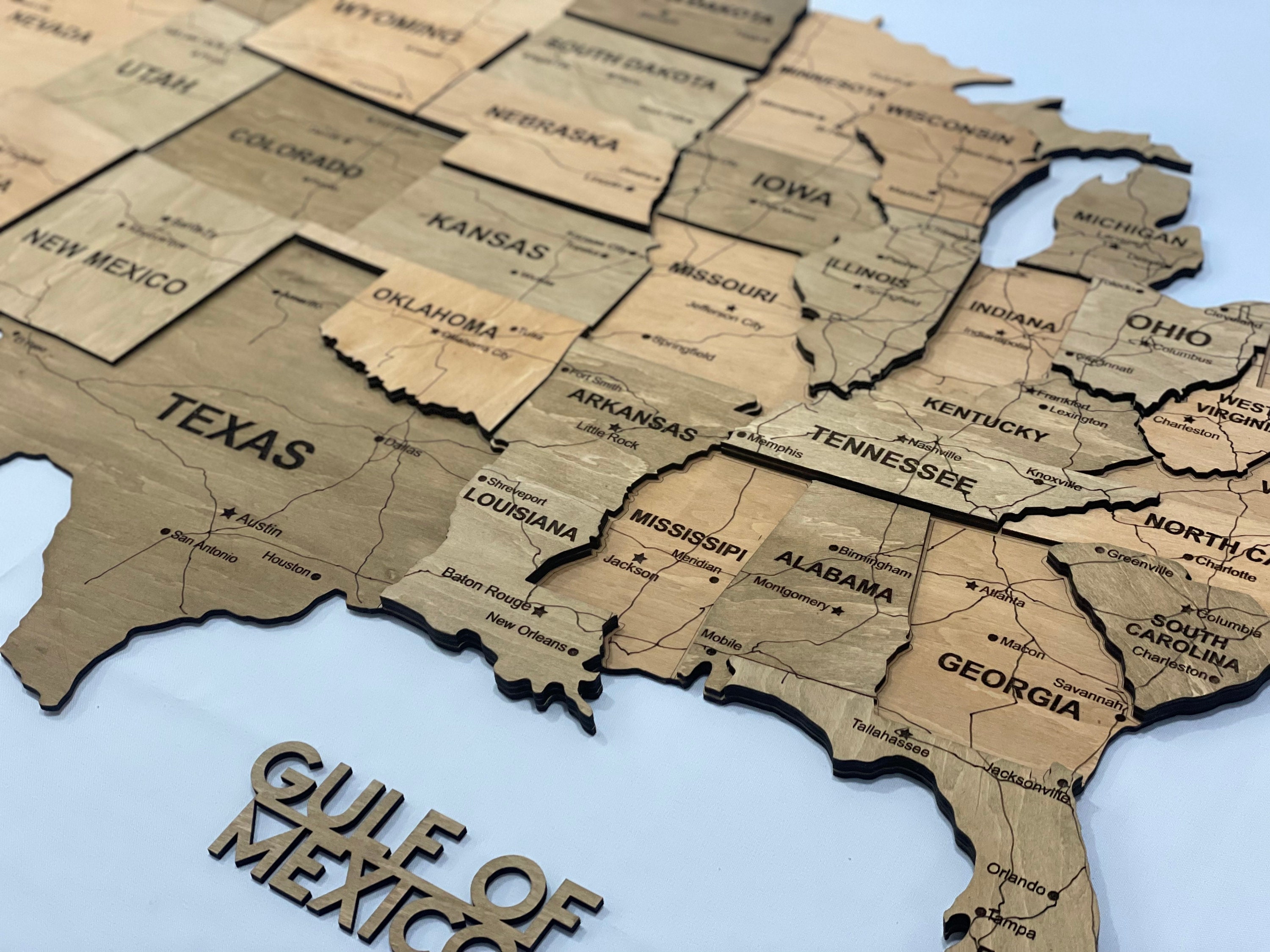 Wooden 3D United States Map, Large Decorative Wall Art for Travelers ...