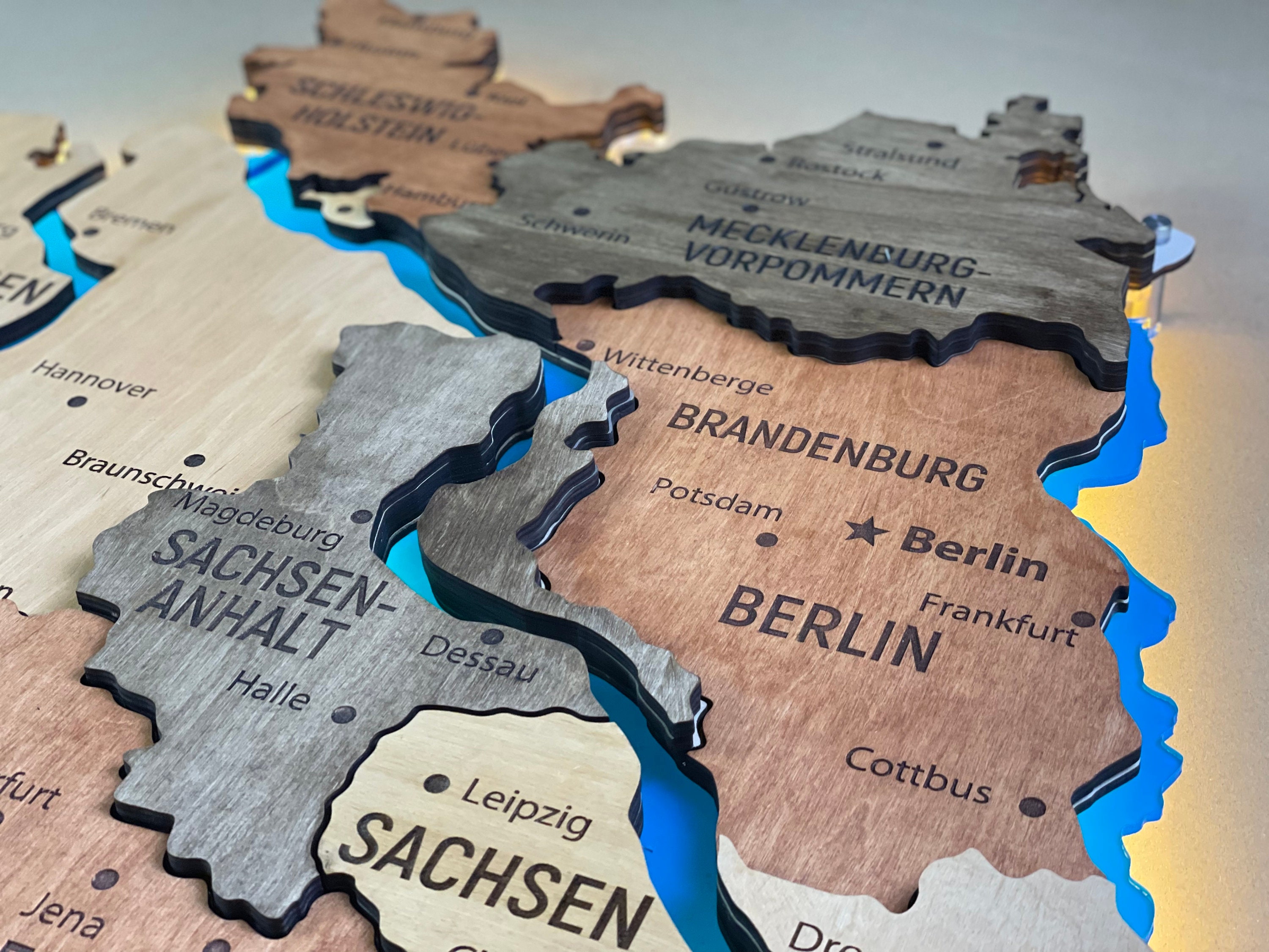 Acrylic Map of Germany With Rivers, Wooden World Map, 3D Wall Decor ...