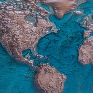 EPOXY 3D Topographic World Map From Ash 100x50x5cm 39.4x19.7x2 In Color ...
