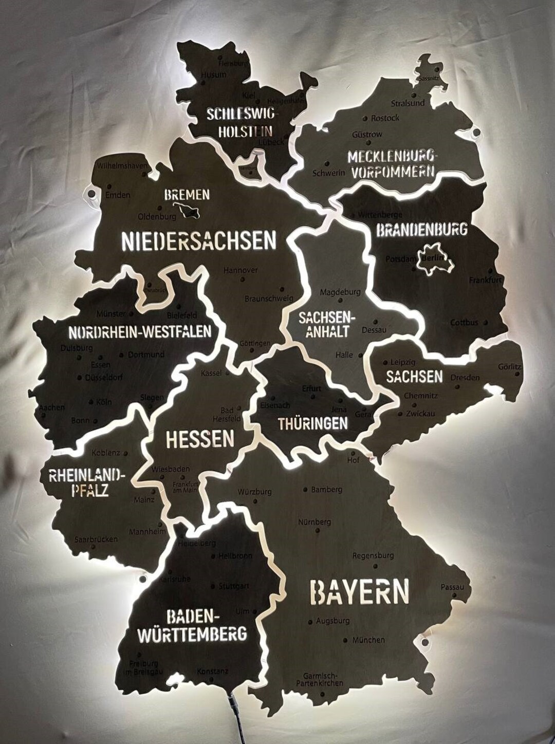 Germany Acrylic Map, Wooden Wall Decor, Large LED Map, 3D Wooden World ...