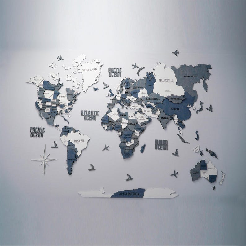 Wooden World Map With LED Backlight – Dark & Light 3D Wall Art, Country ...
